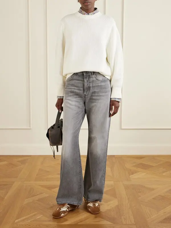 Acne Studios Bilaria Lace-up Suede And Leather Ballet Flats - Neutrals