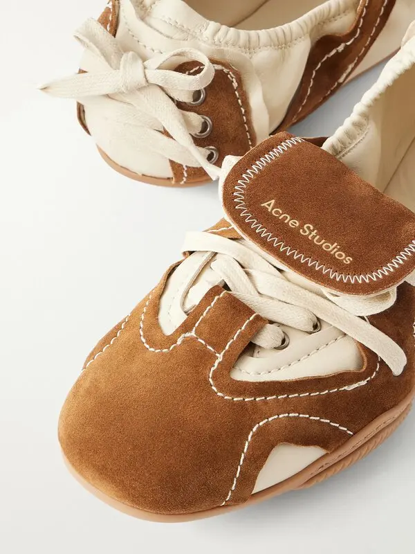 Acne Studios Bilaria Lace-up Suede And Leather Ballet Flats - Neutrals