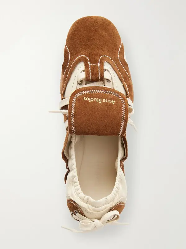 Acne Studios Bilaria Lace-up Suede And Leather Ballet Flats - Neutrals