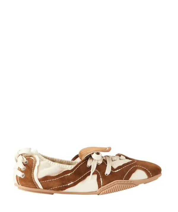 Acne Studios Bilaria Lace-up Suede And Leather Ballet Flats - Neutrals
