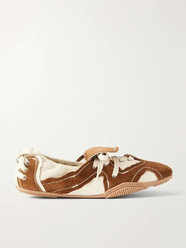 Acne Studios Bilaria Lace-up Suede And Leather Ballet Flats - Off-white
