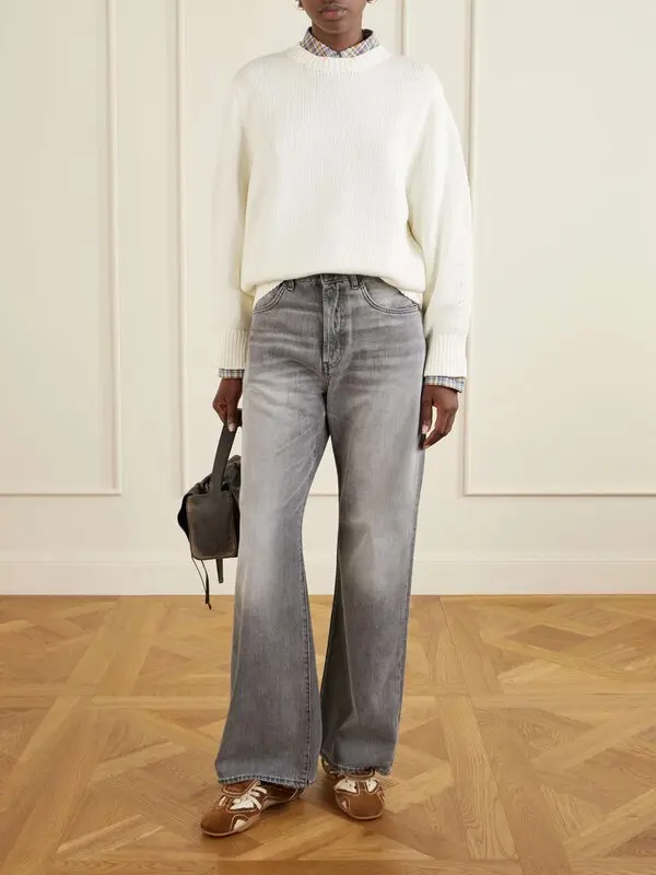 Acne Studios Bilaria Suede And Leather Ballet Flats - Off-white
