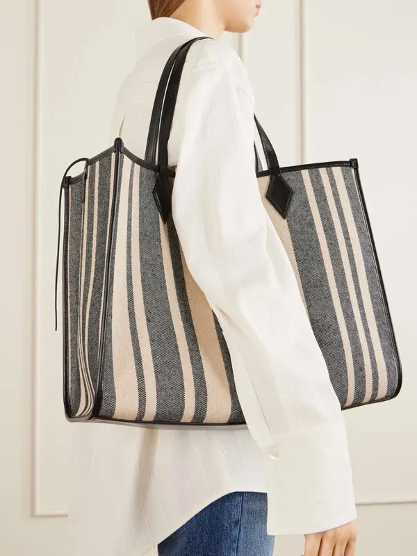 METIER Chameleon 41 Striped Leather-trimmed Canvas Tote