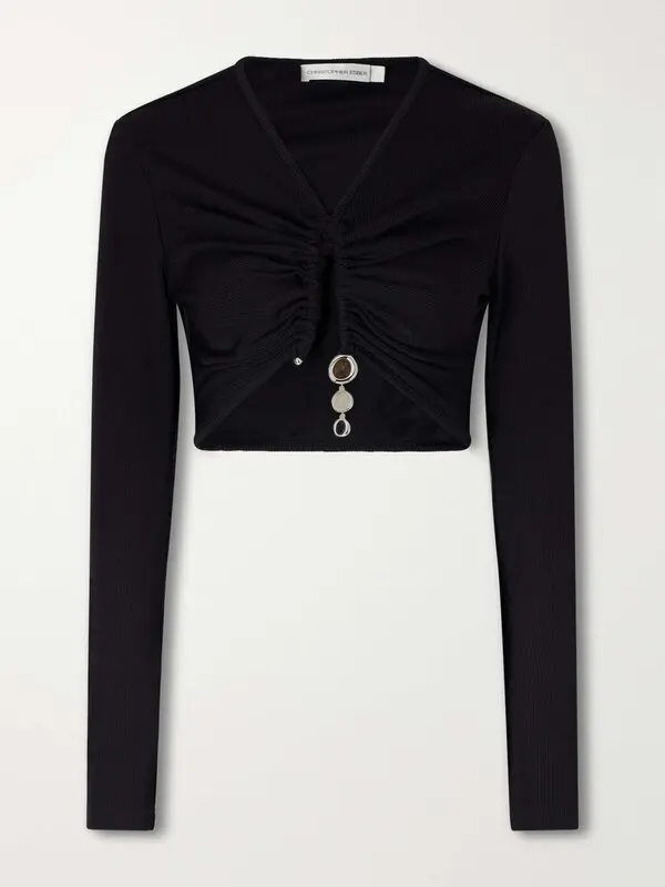 Christopher Esber Droplet Crystal-embellished Ribbed Blouse