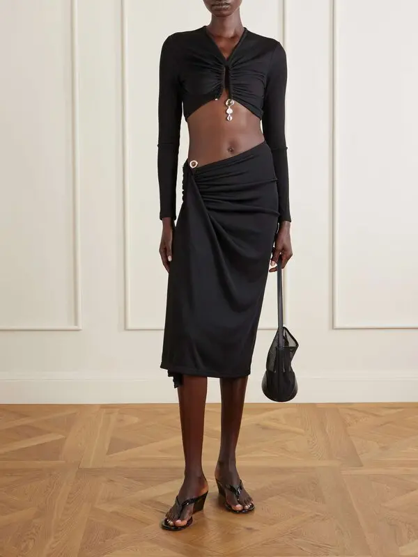 Christopher Esber Droplet Crystal-embellished Ribbed Blouse