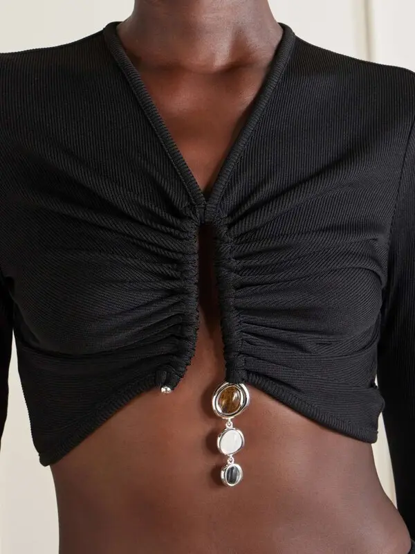 Christopher Esber Droplet Crystal-embellished Ribbed Blouse