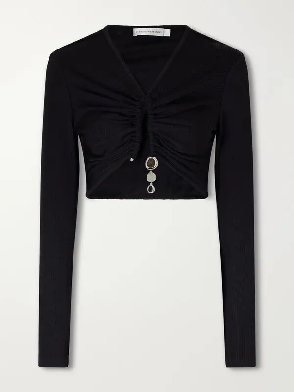 Christopher Esber Droplet Crystal-embellished Ribbed Blouse