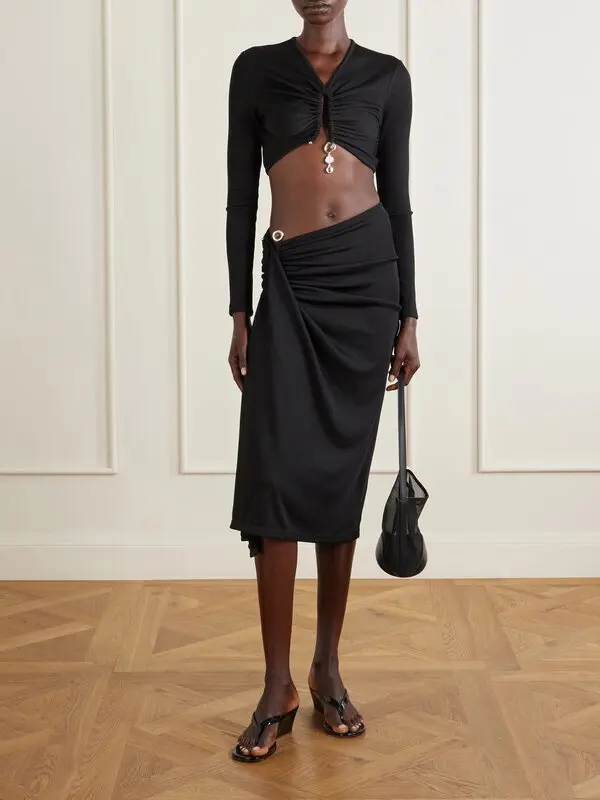 Christopher Esber Droplet Crystal-embellished Ribbed Blouse