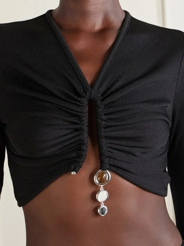 Christopher Esber Droplet Crystal-embellished Ribbed Blouse