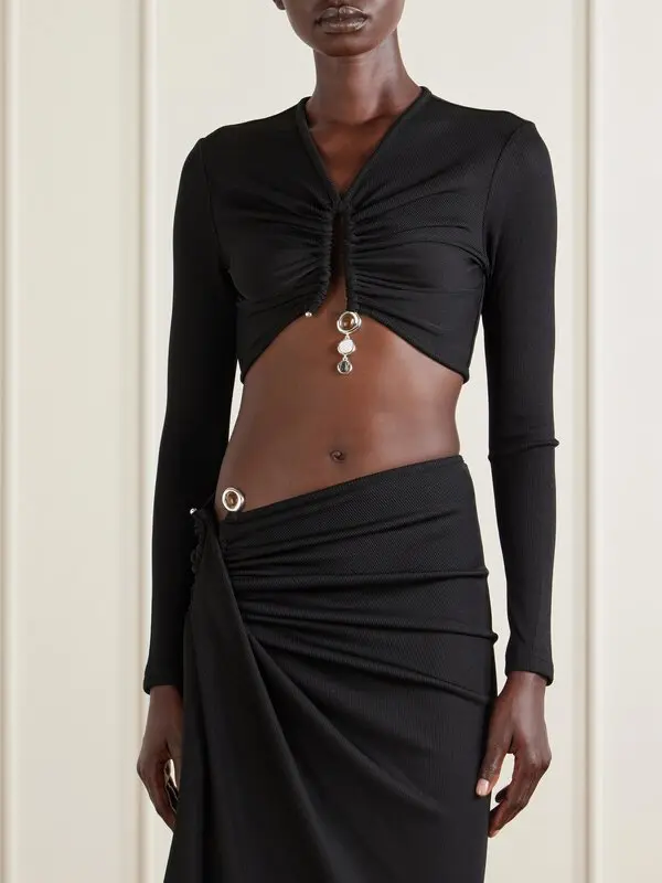 Christopher Esber Droplet Crystal-embellished Ribbed Blouse