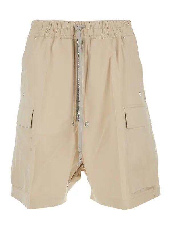 Rick Owens Cargobela Shorts With Elasticized Waist And Drawstring And Welt Pockets In Stretch Beige Cotton For - Multicolor