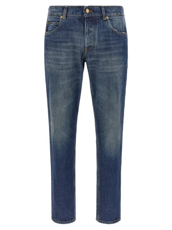 Dolce & Gabbana Logo Plaque Straight Leg Jeans - Blue