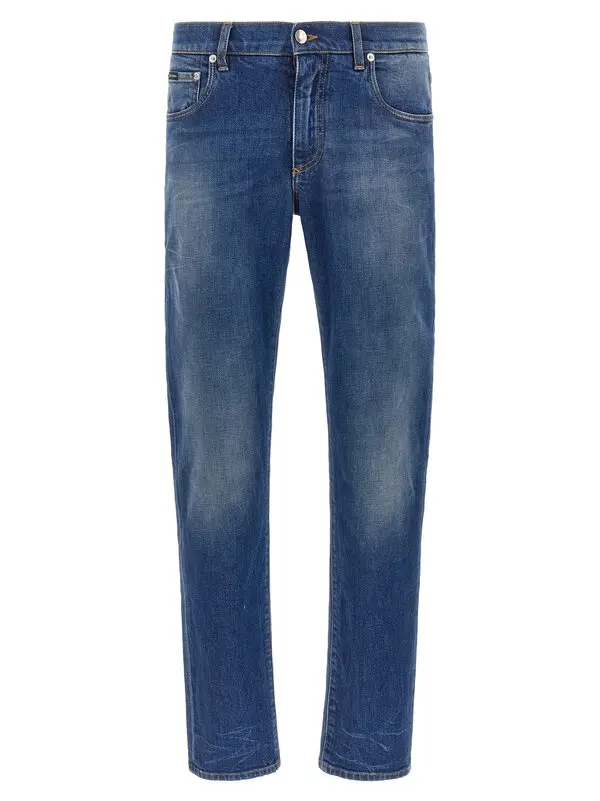 Dolce & Gabbana Logo Embroidery Tapered Jeans - Blue