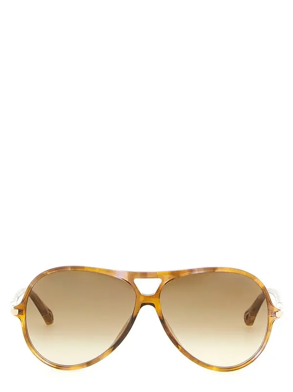 Chloé Aviator Sunglasses With Tortoiseshell Finish And Engraved Logo - Yellow