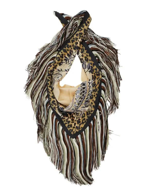 Etro White Scarf With Fringed Edge Details In Silk For - Black
