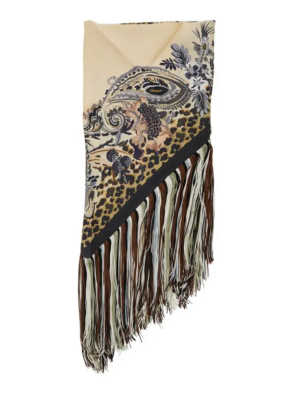 Etro White Scarf With Fringed Edge Details In Silk For - Black