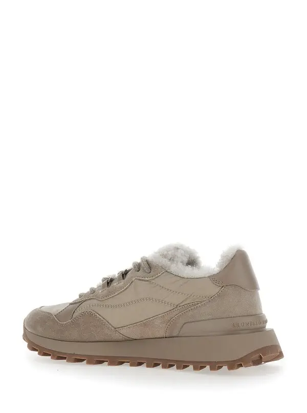 Brunello Cucinelli Shearling Trimmed Leather Sneakers