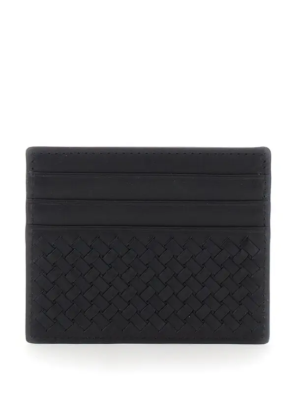 Dragon Diffusion Black Card Holder With Woven Design In Leather For - Multicolor