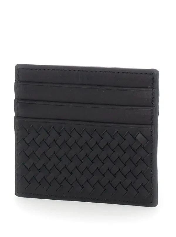 Dragon Diffusion Black Card Holder With Woven Design In Leather For