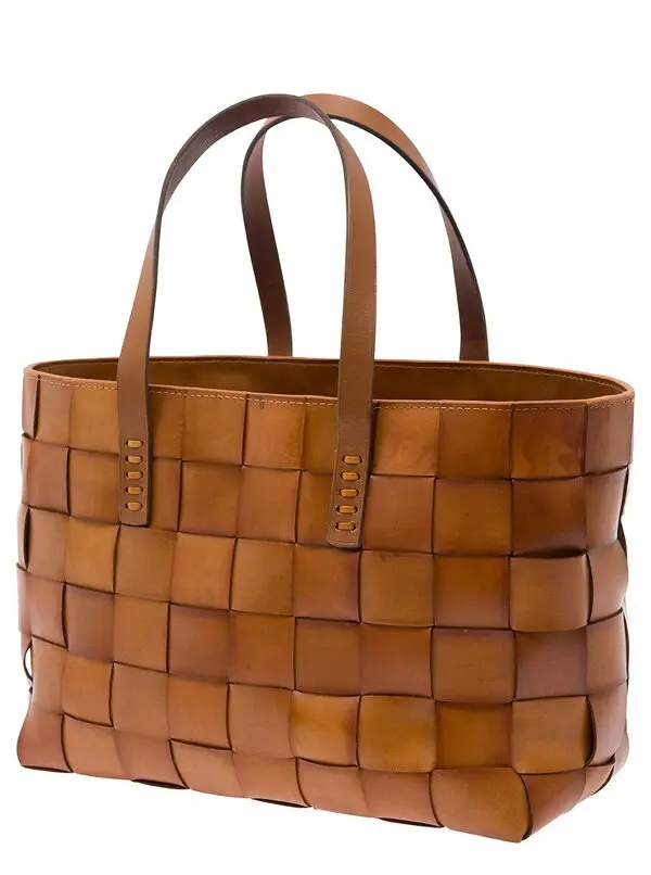 Dragon Diffusion Brown Woven Leather Double Handle Shopper Bag For