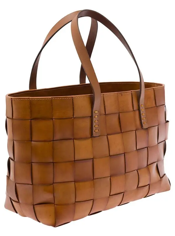 Dragon Diffusion Brown Woven Leather Double Handle Shopper Bag For