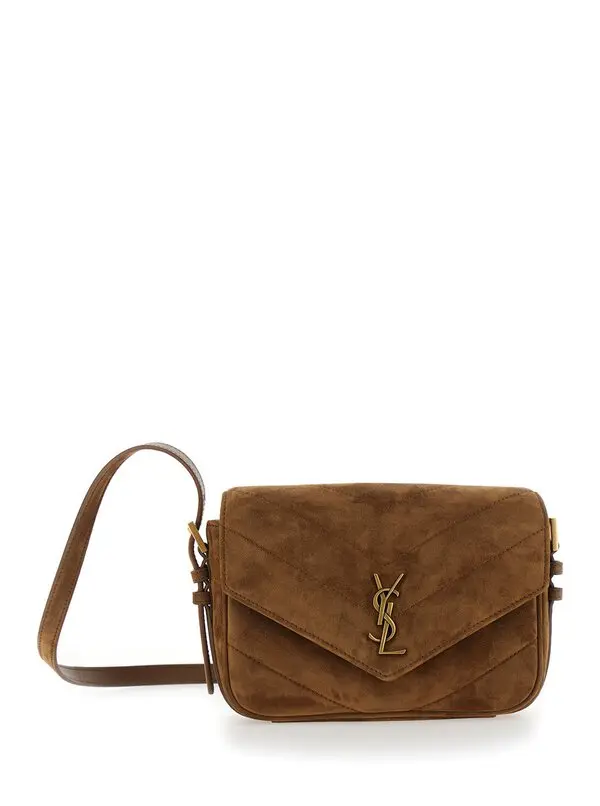 Saint Laurent Bo Loulou L Strao 7 Suede And Satin Calfskin Shoulder Bag - Brown