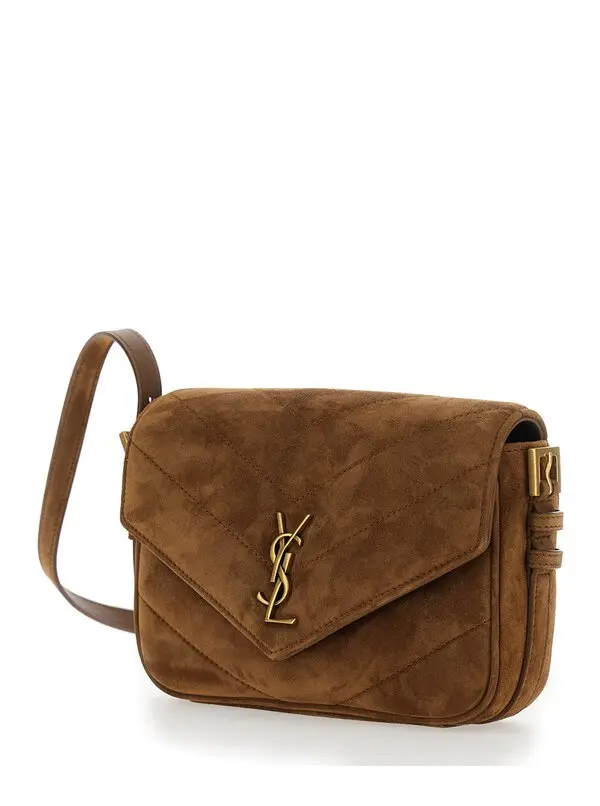 Saint Laurent Bo Loulou L Strao 7 Suede And Satin Calfskin Shoulder Bag - Brown