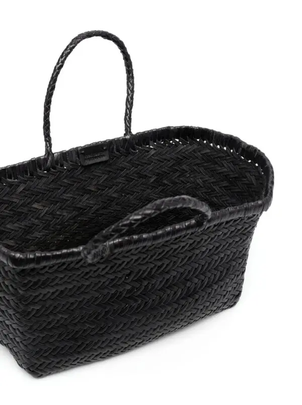 Dragon Diffusion Small Tote Bag 'triple Jump' In Woven Leather - Black