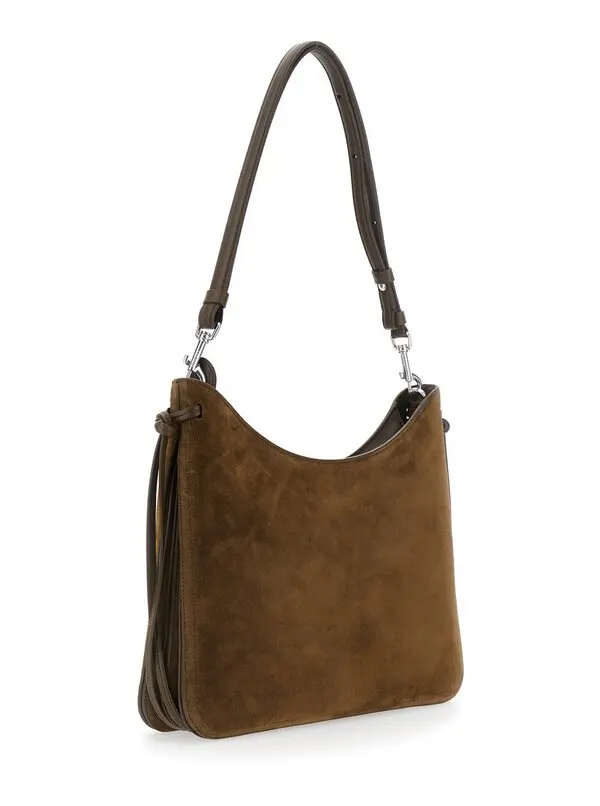 Phoebe Philo Medium Shoulder Bag With Adjustable Strap And Belt In Suede - Brown