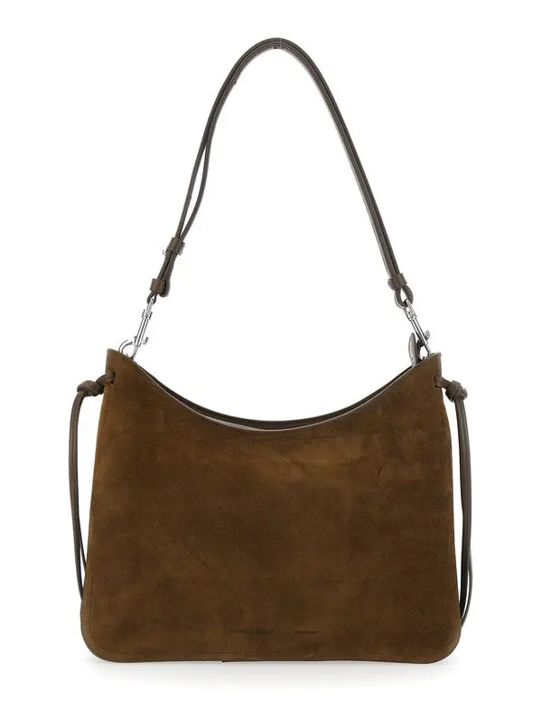 Phoebe Philo Medium Shoulder Bag With Adjustable Strap And Belt In Suede - Brown