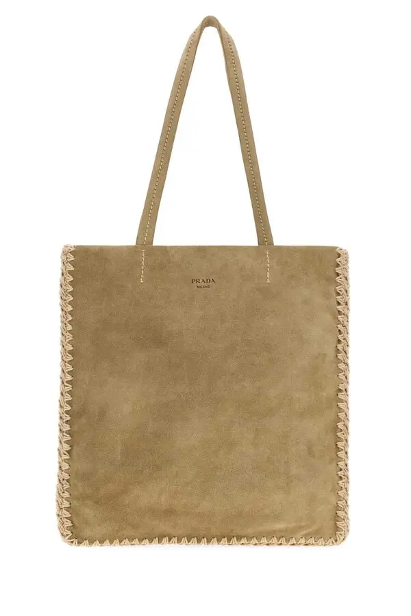 Prada Khaki Suede Large Shopping Bag - Green