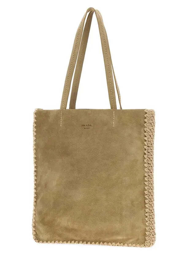 Prada Khaki Suede Large Shopping Bag