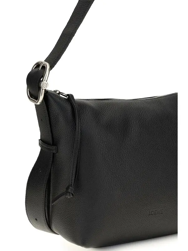 Loewe Medium Loop Hobo Bag In Grained Calfskin - Black