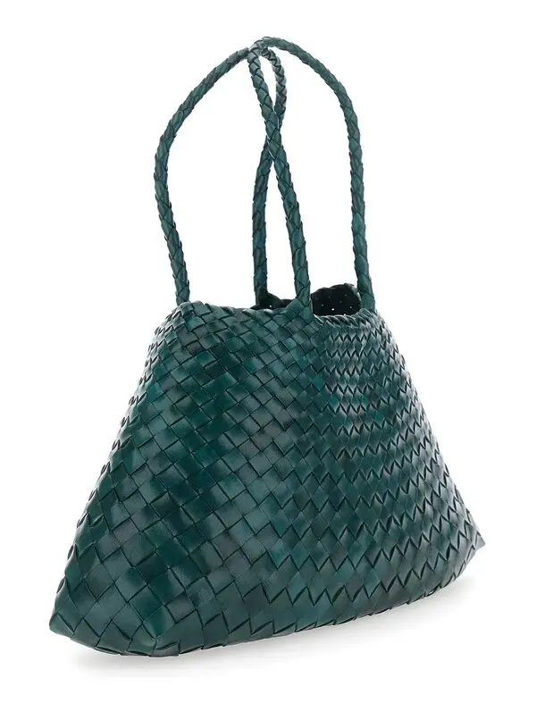 Dragon Diffusion Santa Croce Large Woven Leather Shoulder Bag - Green