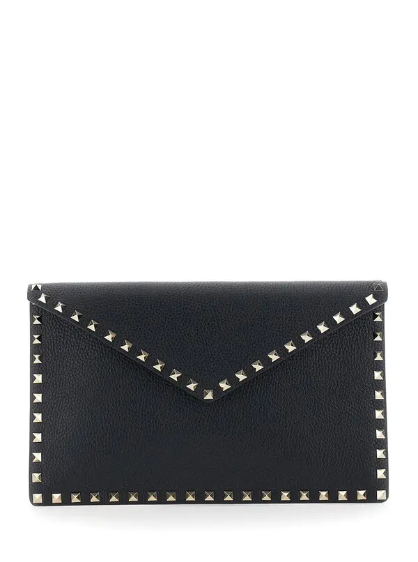 Valentino Garavani Black Clutch With Envelope Design And Rockstud Decoration In Leather For - Multicolor