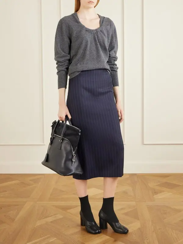 MAISON MARGIELA 5ac' Leather And Suede Tote - Gray