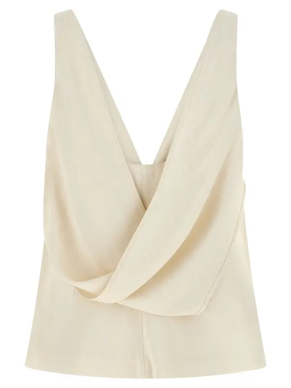 Brunello Cucinelli Sleeveless Draped Neck Top - White