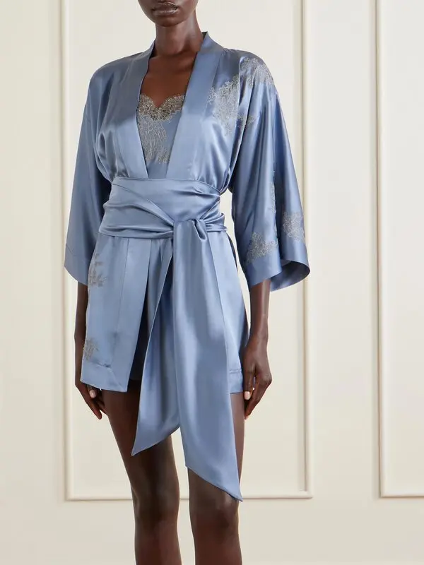 Carine Gilson Lace-embroidered Silk-satin Robe