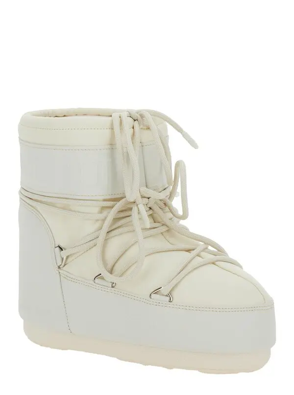Moon Boot Snow Boots With Maxi Logo Print On The Side In White Tech Fabric For - Multicolor