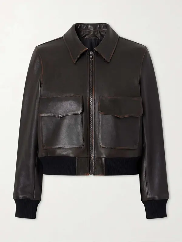 NILI LOTAN Redley Leather Bomber Jacket - Black