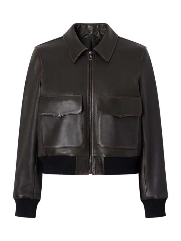 NILI LOTAN Redley Leather Bomber Jacket - Black