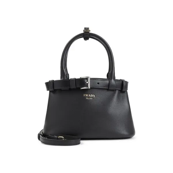 Prada Leather Shoulder Bag With Buckled Belt Detail - Black