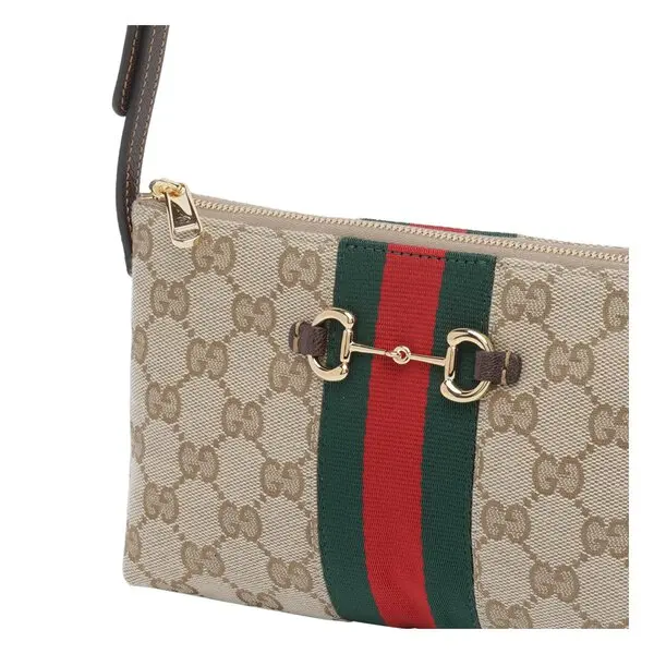 Gucci Gg Monogram Web Detail Crossbody Bag - Cream