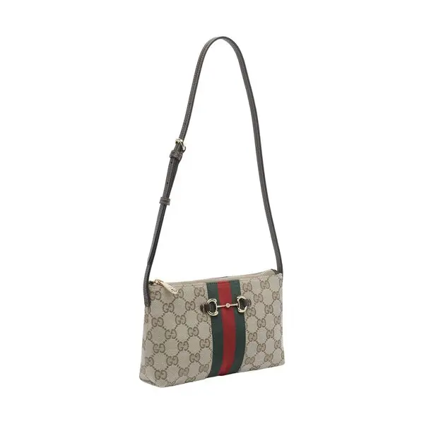 Gucci Gg Monogram Web Detail Crossbody Bag - Cream