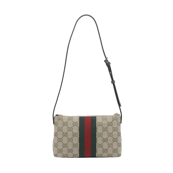 Gucci Gg Monogram Web Detail Crossbody Bag - Cream