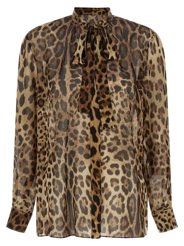 Dolce & Gabbana Leo' Print Silk Georgette Shirt - Brown