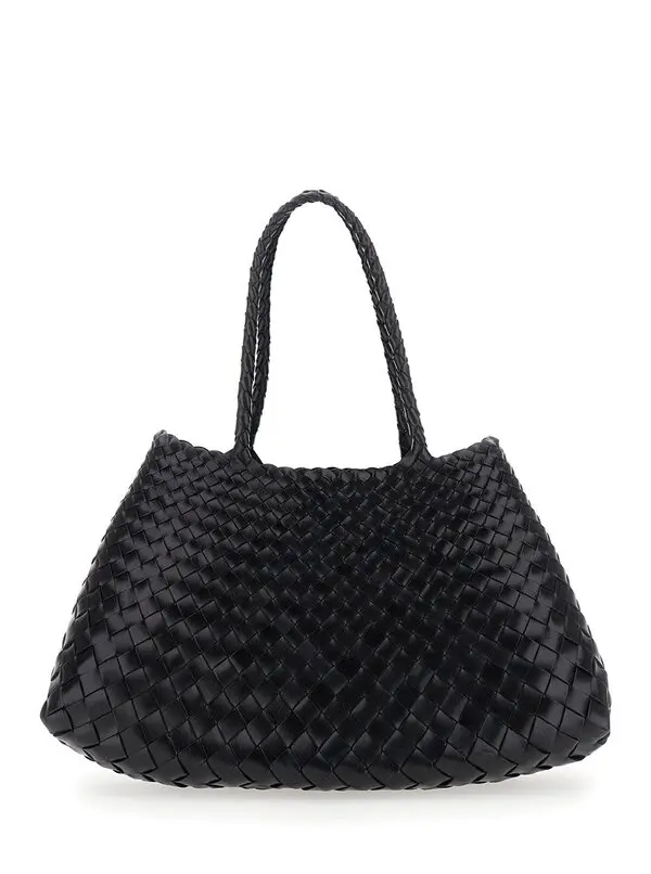 Dragon Diffusion Santa Croce Leather Crossbody Bag With Intreccio Design - Black