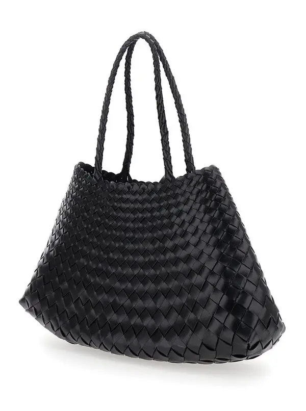 Dragon Diffusion Santa Croce Leather Crossbody Bag With Intreccio Design - Black