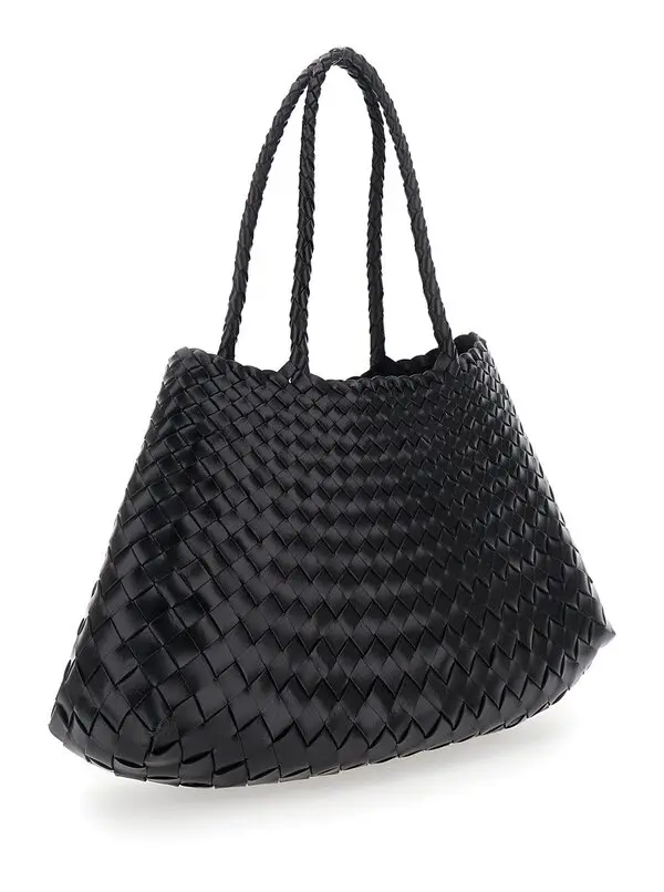Dragon Diffusion Santa Croce Leather Crossbody Bag With Intreccio Design - Black