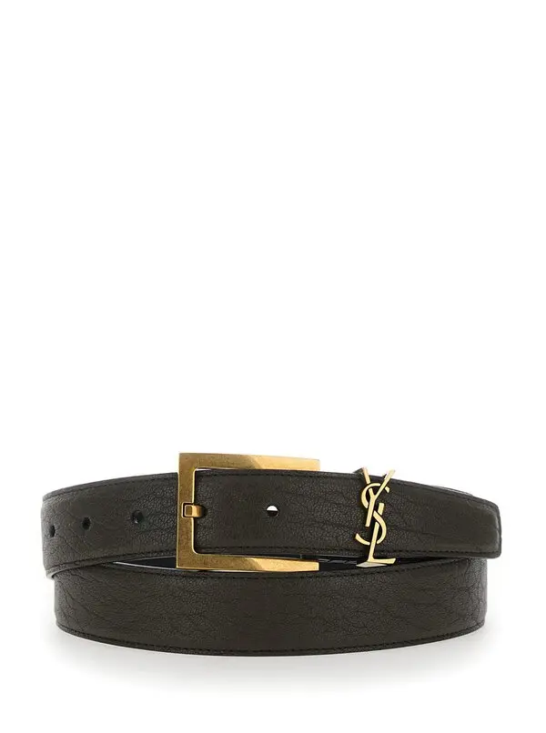Saint Laurent Lambskin Belt With Buckle And Monogram Detail - Multicolor